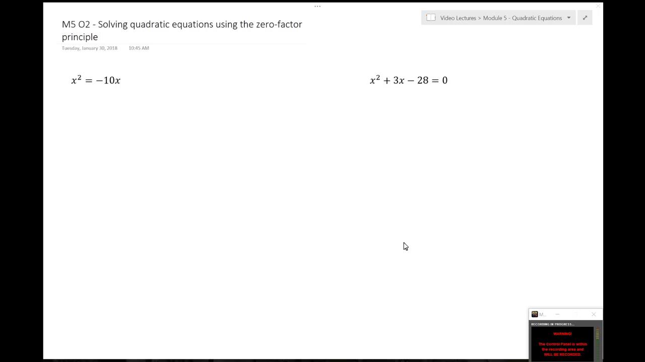 Module 04 Objective 3 - Solving quadratic equations using the zero ...